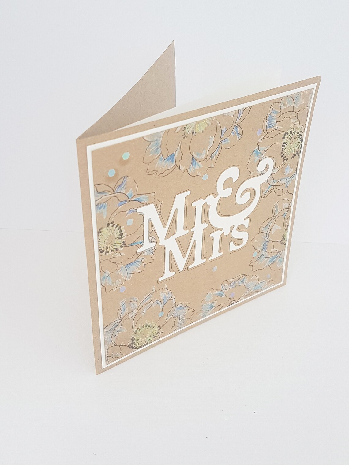 Handmade Blue Boho Autumnal Wedding Congratulations Card, Rustic Floral ...