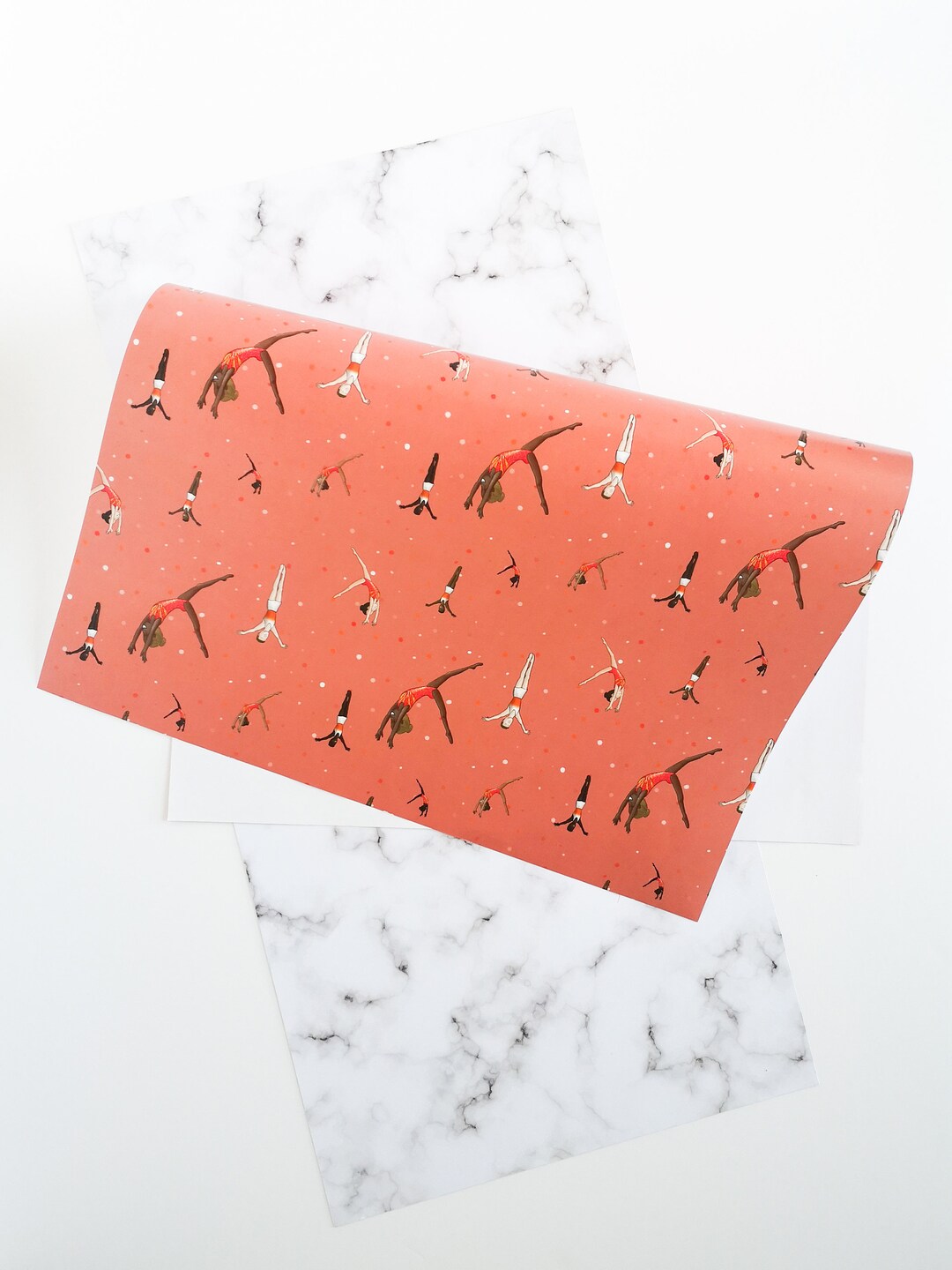 Unisex Gymnastics Wrapping Paper A2 Sheet | Luxury Coral, Orange & Pink ...