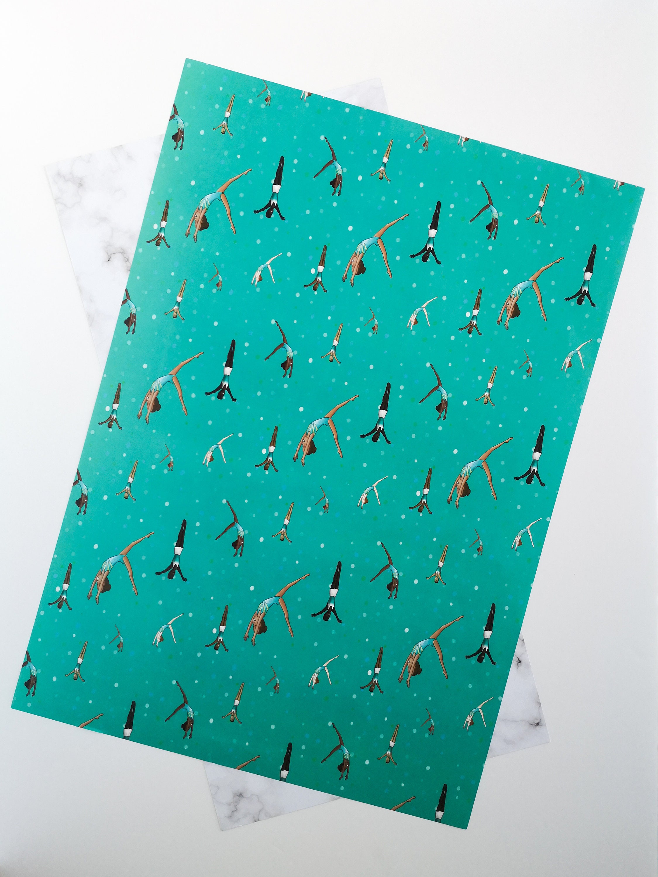 Unisex Gymnastics Wrapping Paper A2 Sheet | Luxury Aqua, Blue & Green ...