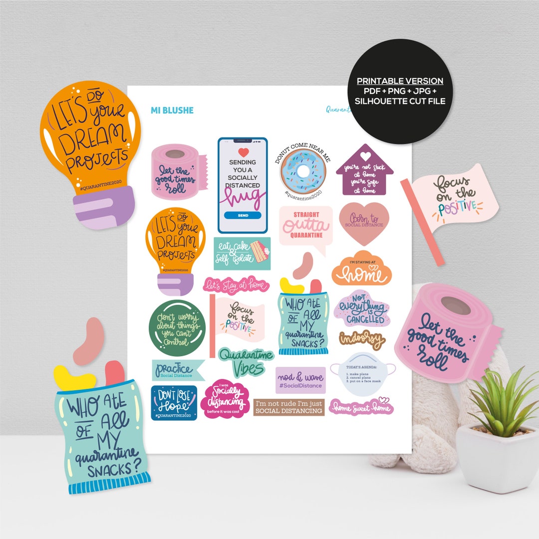 Printable Digital Planner Sticker Social Distance Quarantine Quotes- Mi ...
