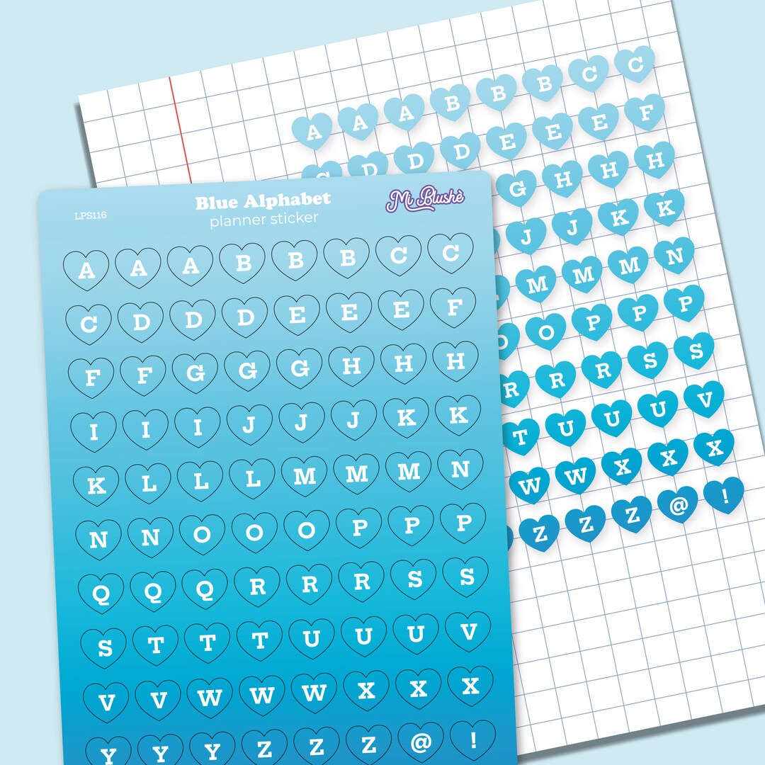 Blue Alphabet Heart Planner Sticker | Blue Planner Sticker | Alpha ...