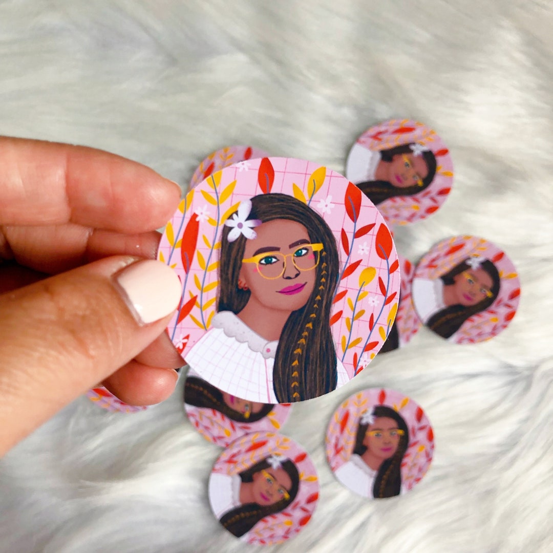 Anna Vinyl Round Sticker | Illustrated Girl Sticker | Waterproof ...