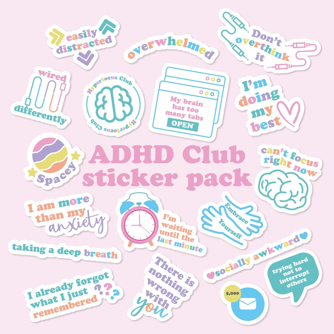 ADHD Club Stickers | ADHD Sticker Pack | Vinyl Sticker | Phone Sticker ...