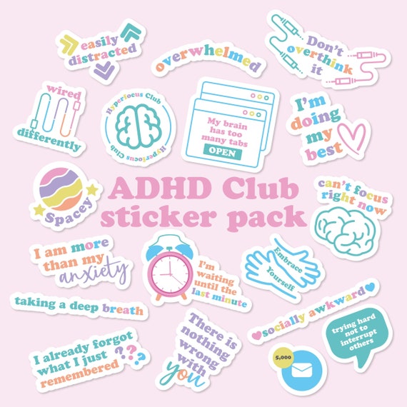 ADHD Club Stickers ADHD Sticker Pack Vinyl Sticker Phone | Etsy