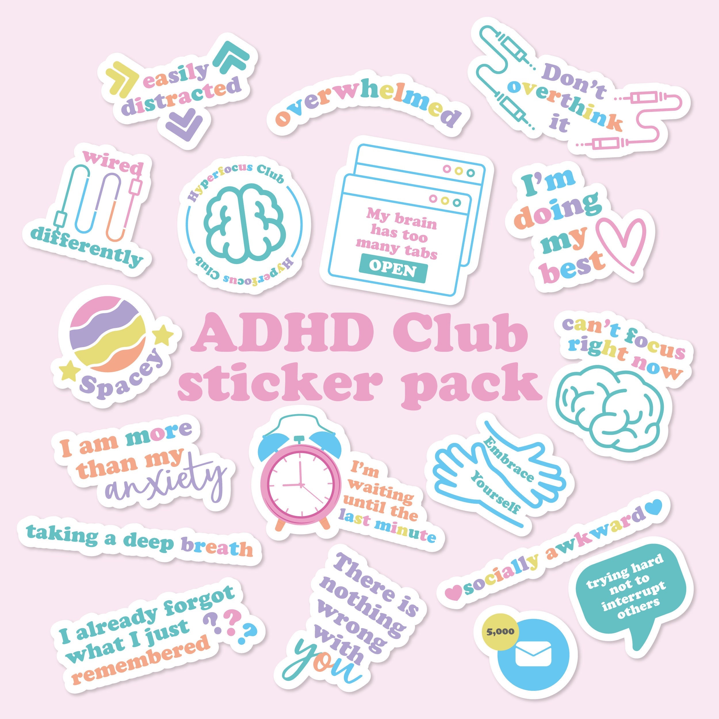 ADHD Club Stickers | ADHD Sticker Pack | Vinyl Sticker | Phone Sticker ...