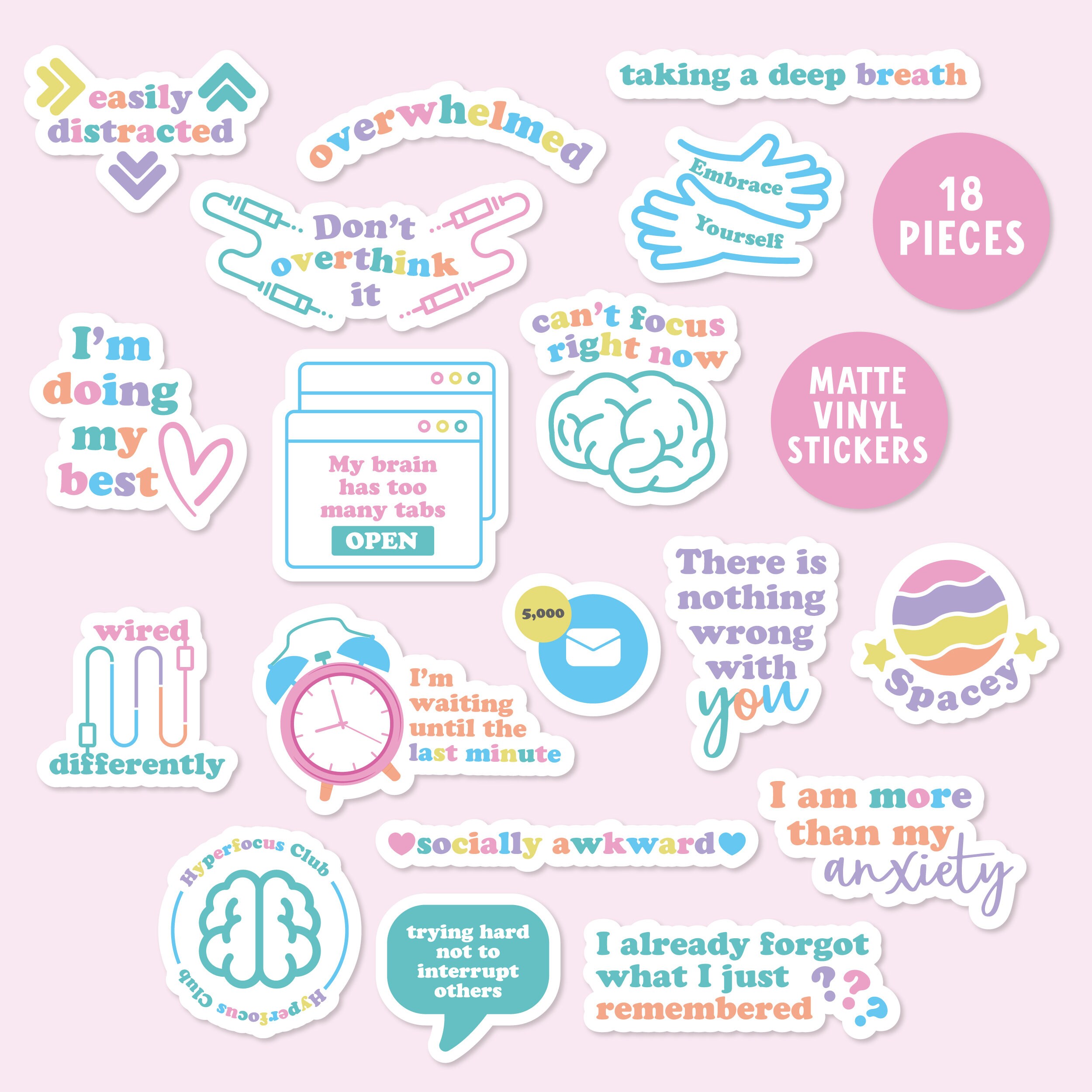 ADHD Club Stickers | ADHD Sticker Pack | Vinyl Sticker | Phone Sticker | Laptop Sticker | Water ...