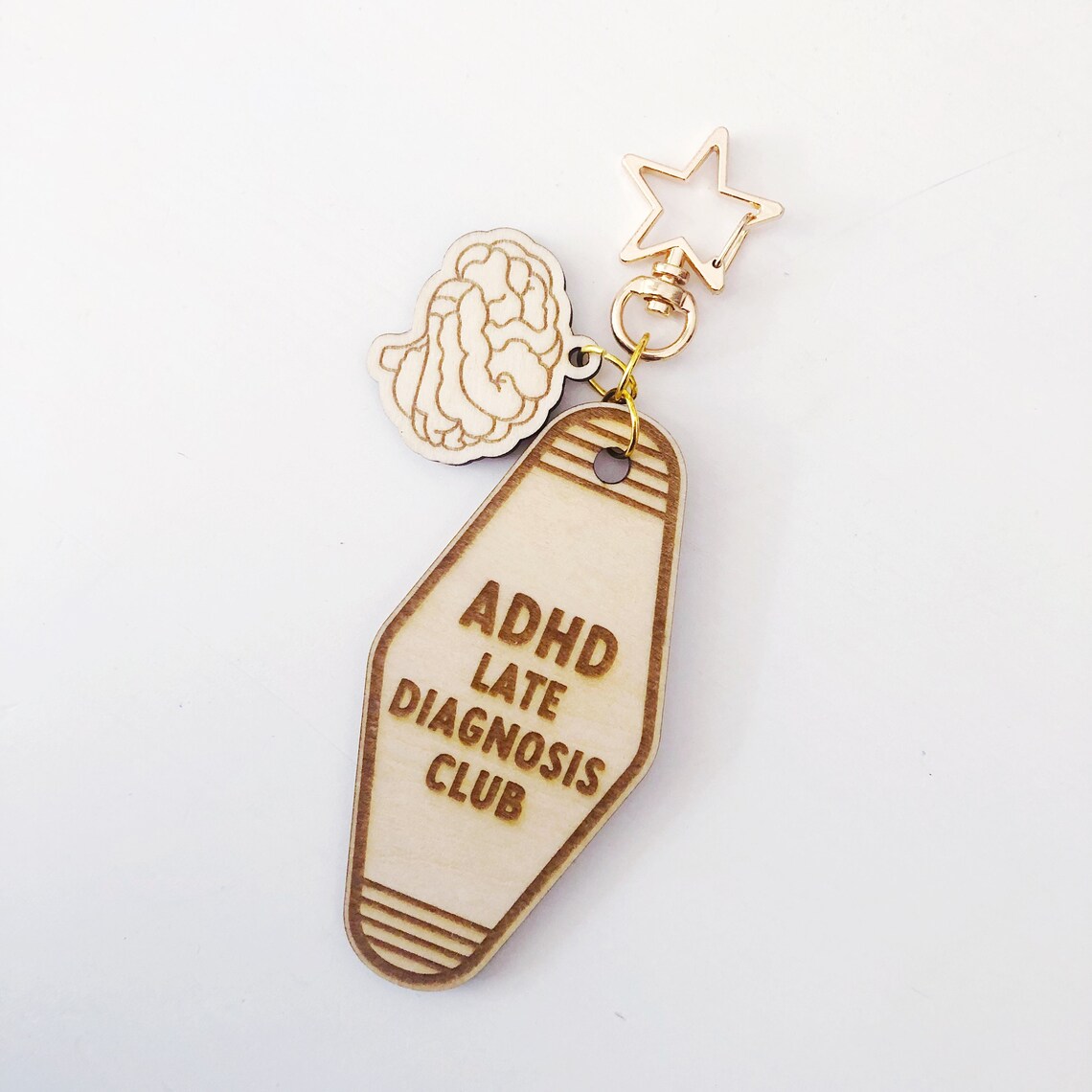 ADHD Late Diagnosis Club Keychain Adhd Charm Adhd Keyring Engraved Wood ...