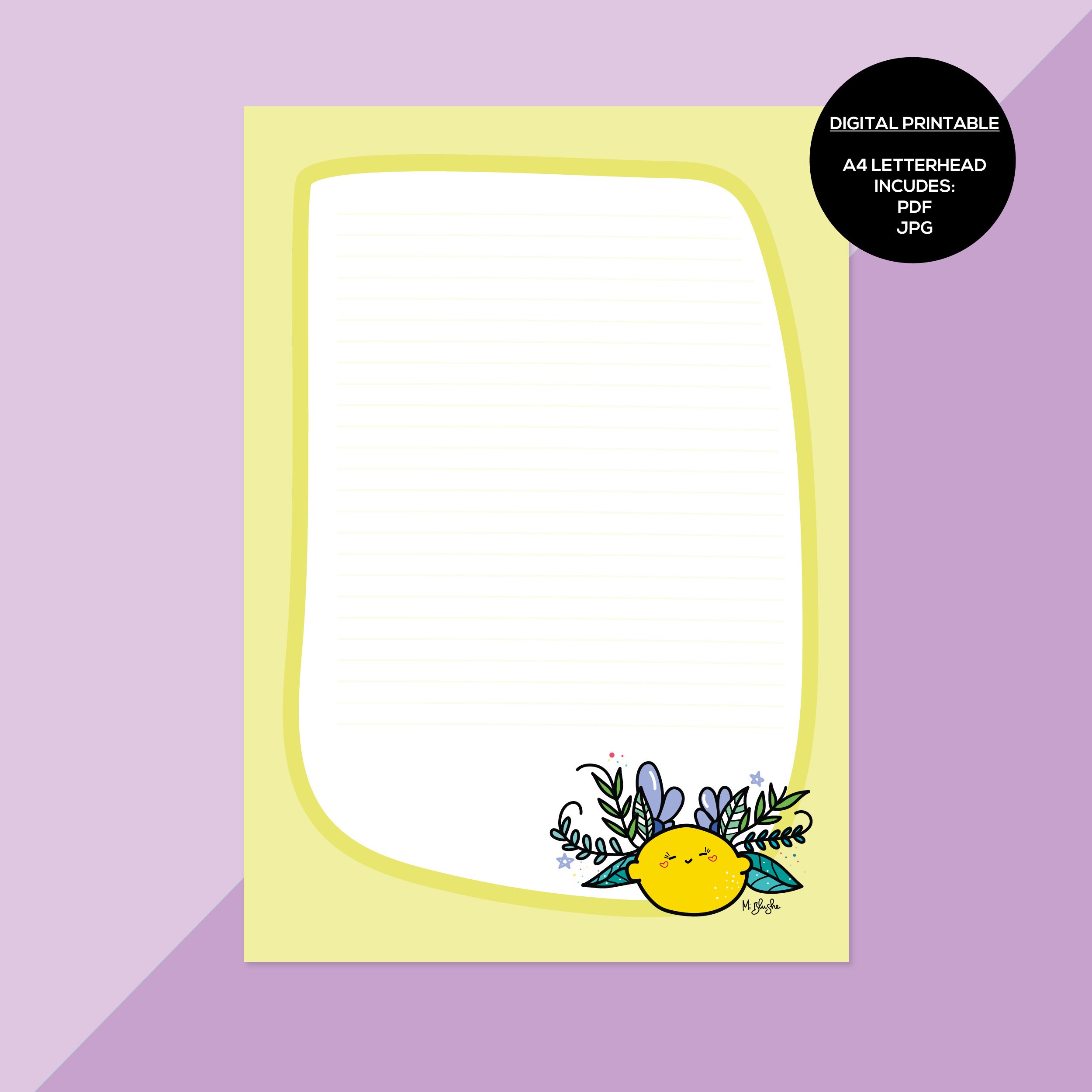 Printable Stationary | Lemon Letter | Printable Letterhead | Digital ...