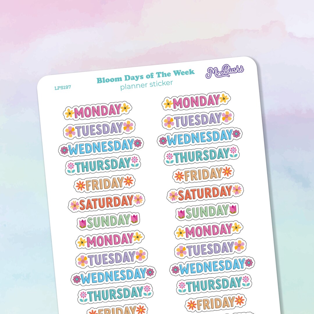 Days of the Week Stickers, Planner Stickers for Monthly Organization ...