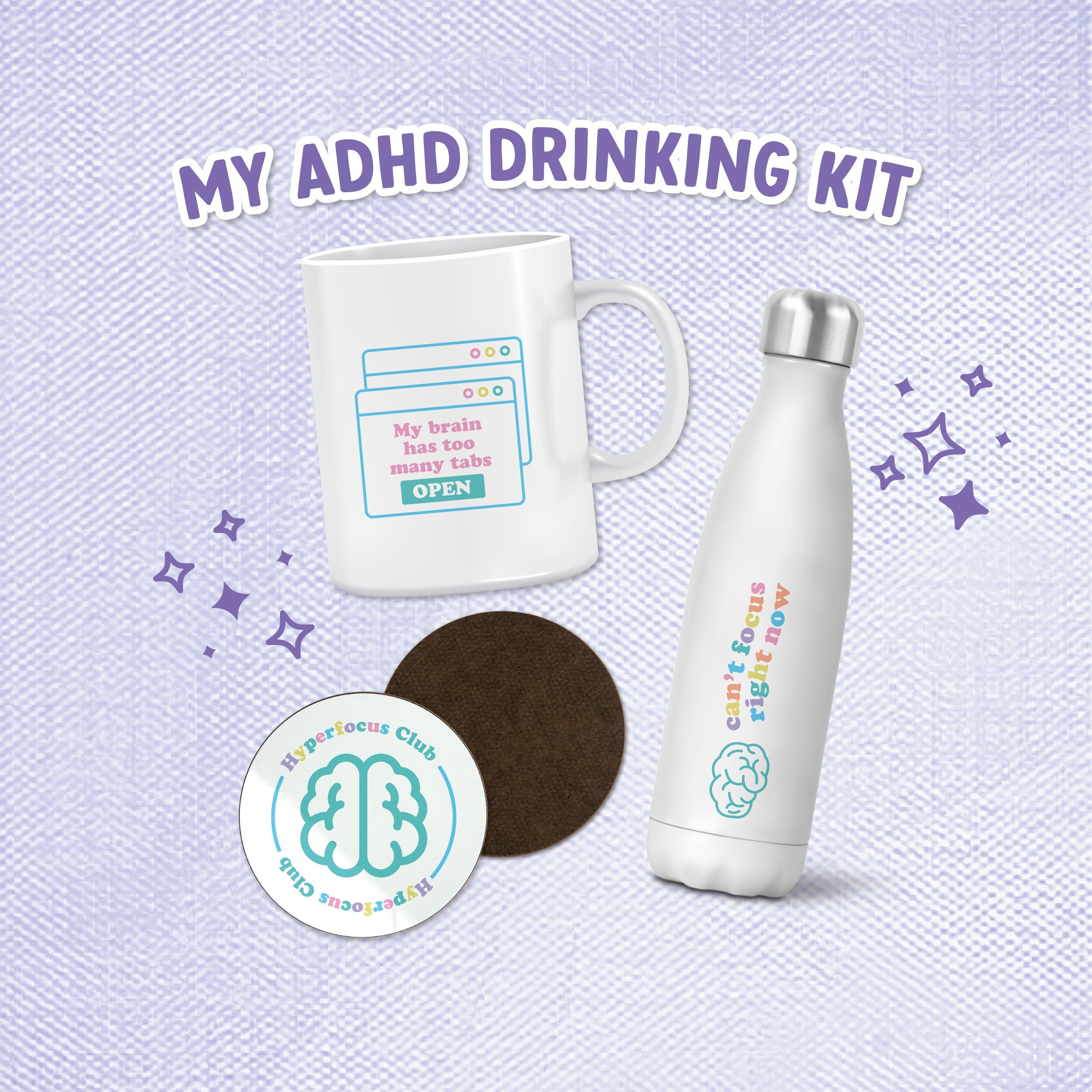 ADHD Drinking Kit | Adhd Mug | ADHD Bottle | Brain Mug | Mental Health ...