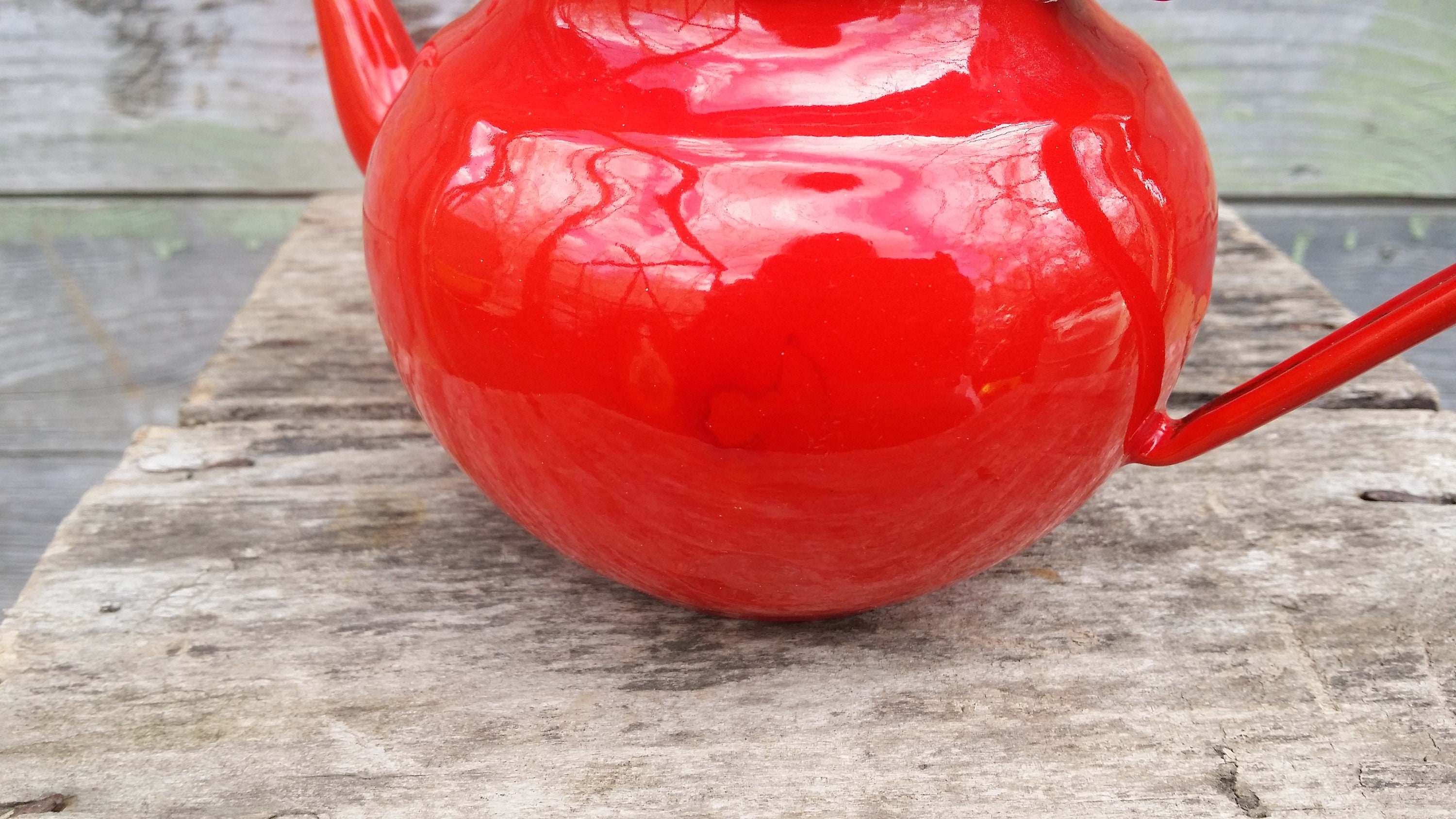 Vintage Enamel Red Teapot Enamelware Teapot Decorative - Etsy