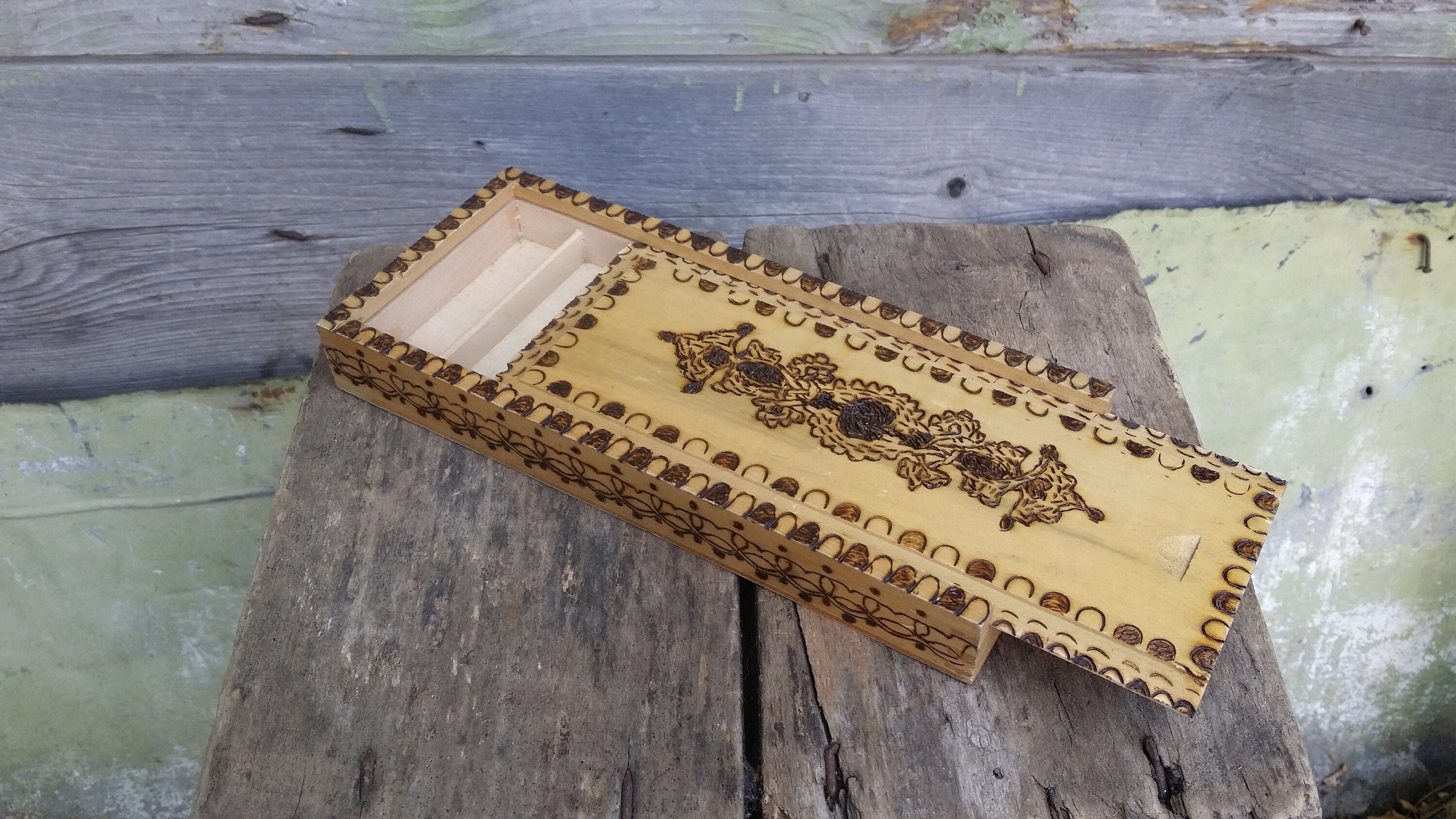 Vintage Wooden Box Handmade Pencil Box Jewelry Box Trinket | Etsy