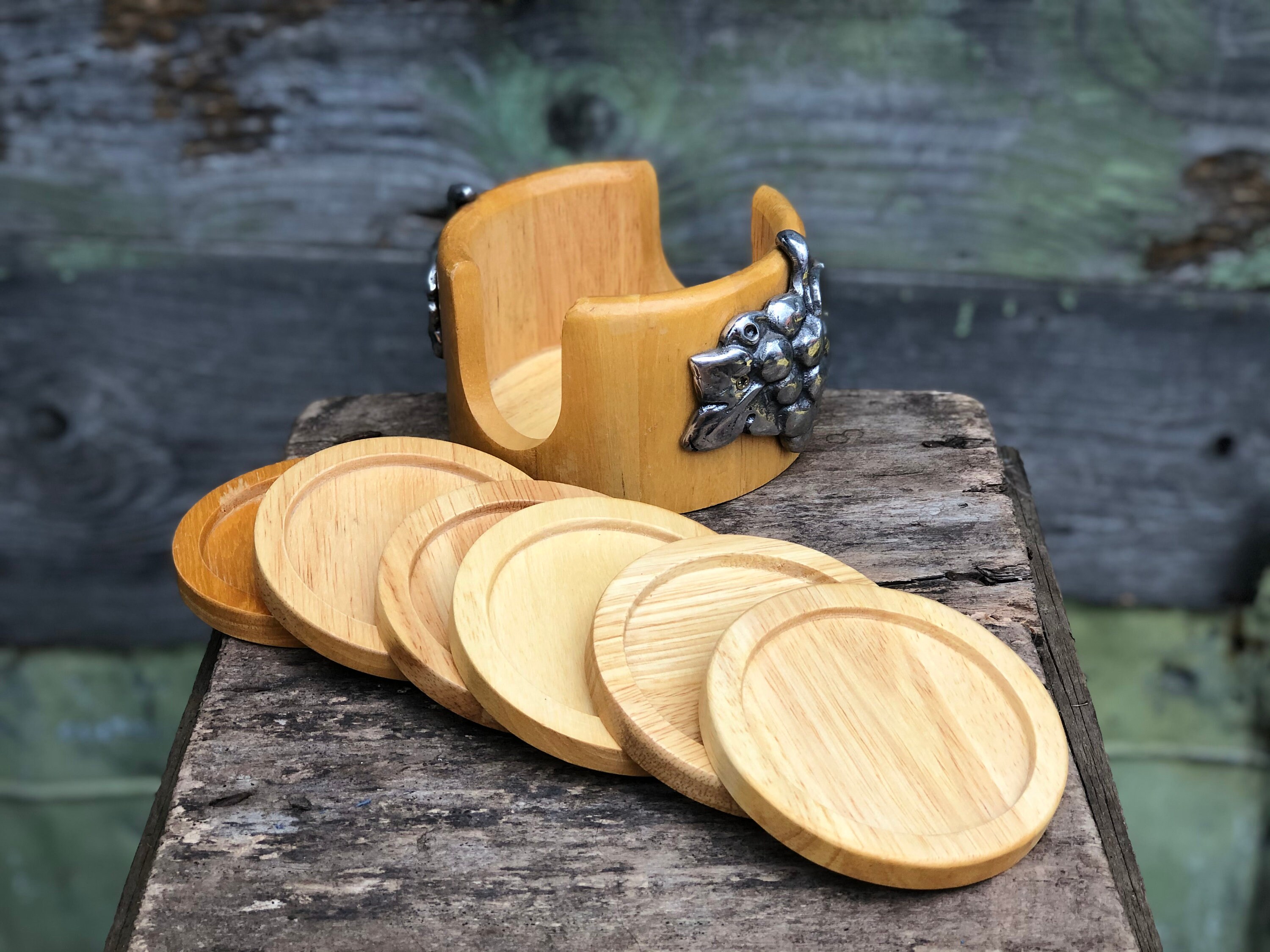 Vintage Wooden Coasters With Stand Coaster Set Wooden - Etsy UK