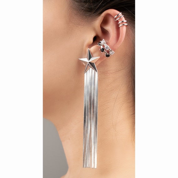 Harley Shooting Star Earring. Star With Drop Chains Earring. - Etsy