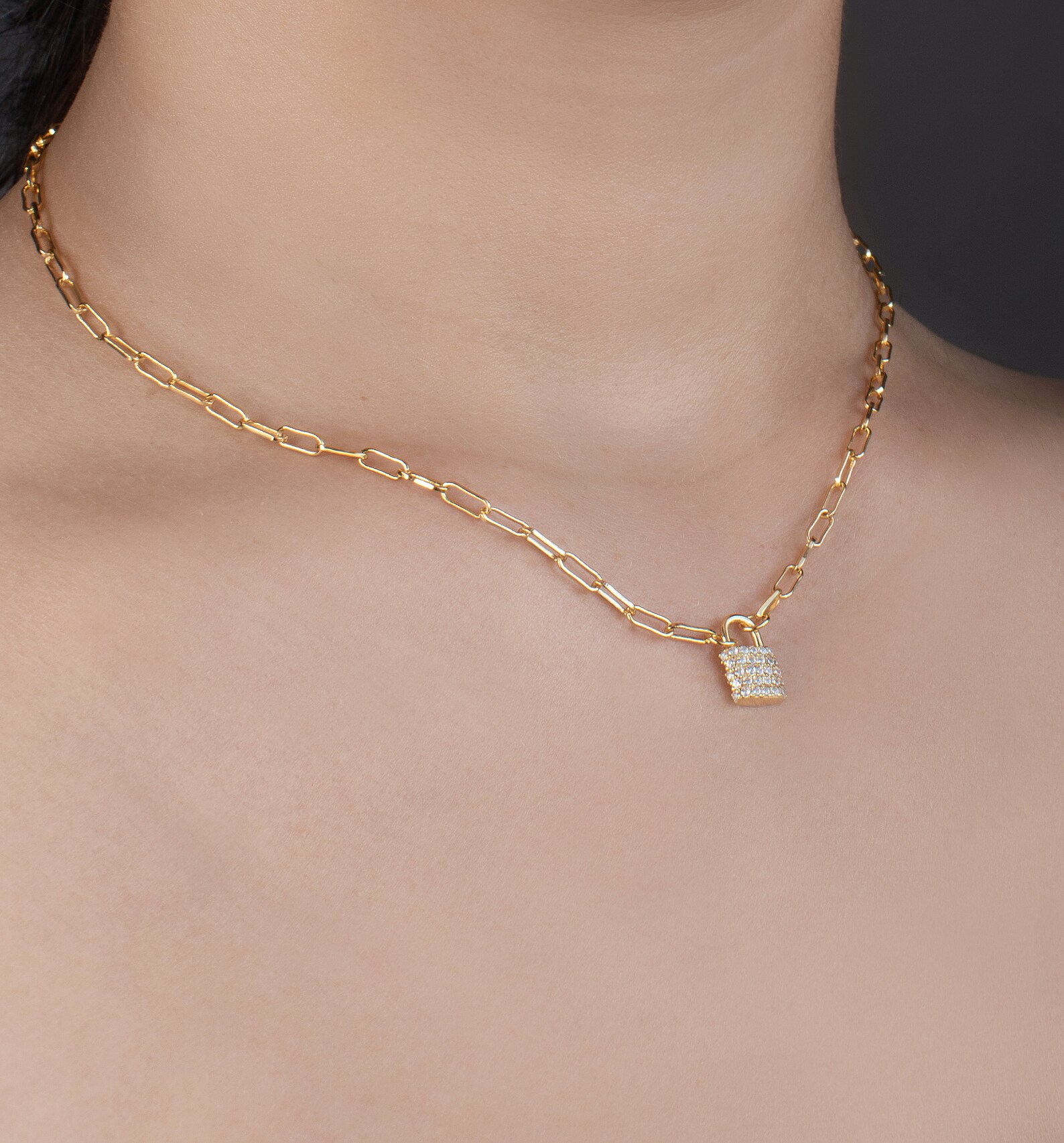 Link Chain Padlock Necklace. Gold or Silver Oval Elongated - Etsy