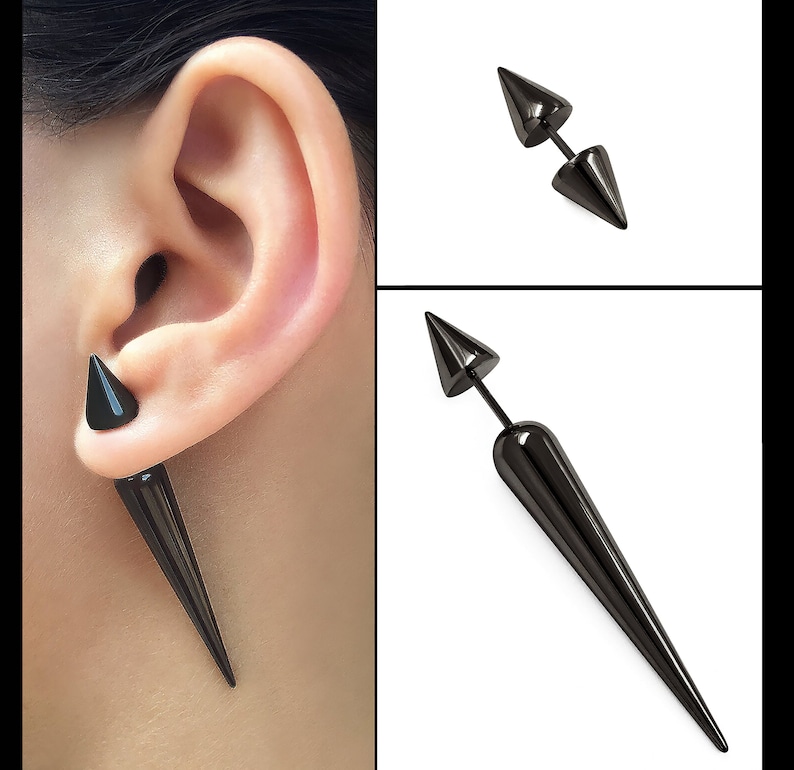 Gunmetal Fake Gauge Spike Earring. Screw Back,stainless Steel Long ...