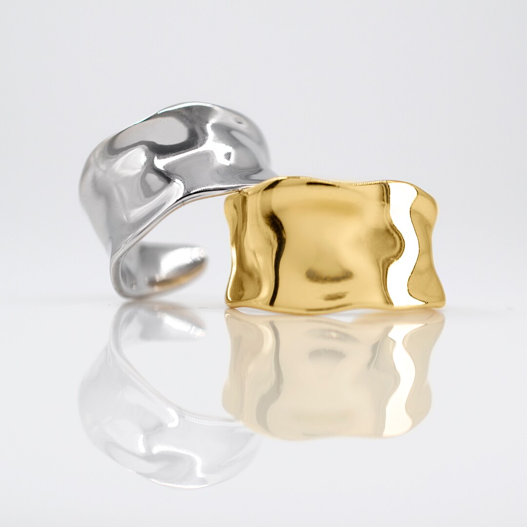 Wide Wavy Silver Band Ring, Concave Cigar Band Ring, Wide Tube Band ...