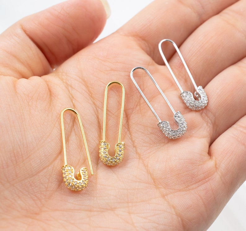 Safety Pin Earrings. Sterling Silver 925 18k Gold Plated/ - Etsy