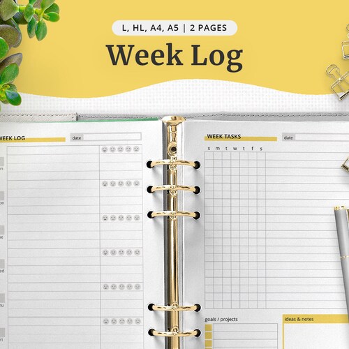 Printable / Digital Week Log HL L A5 A4 Sunday | Etsy