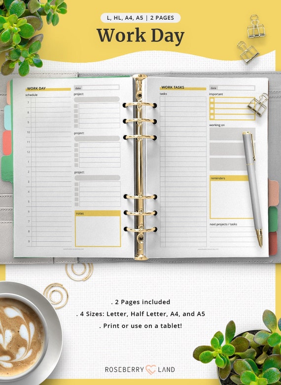 Printable / Digital Work Day HL L A5 A4 2 Printable - Etsy