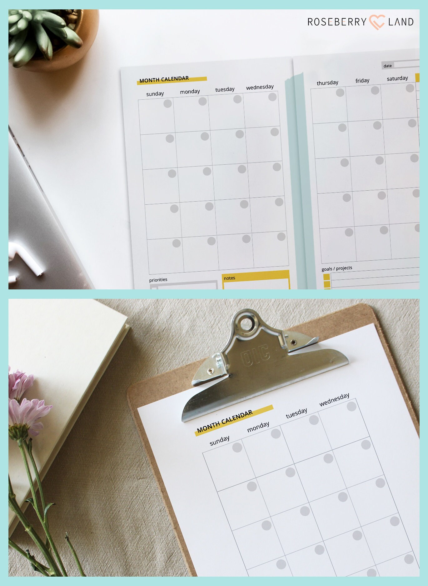 Printable / Digital Month Calendar HL, L, A5, A4 2 Printable Planner ...