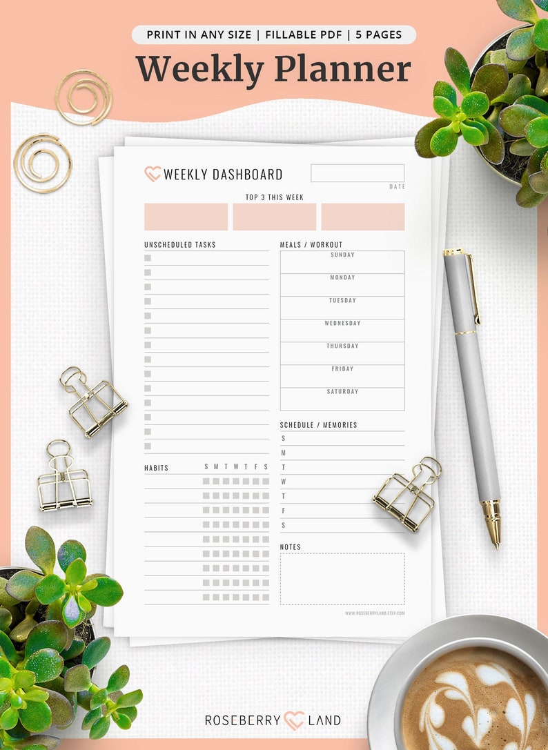 Printable / Digital Weekly Planner Printable Pages Any - Etsy