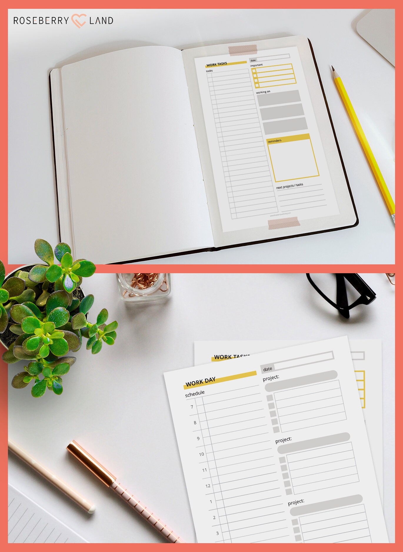 Printable / Digital - Work Day | HL, L, A5, A4 | 2 Printable Planner ...