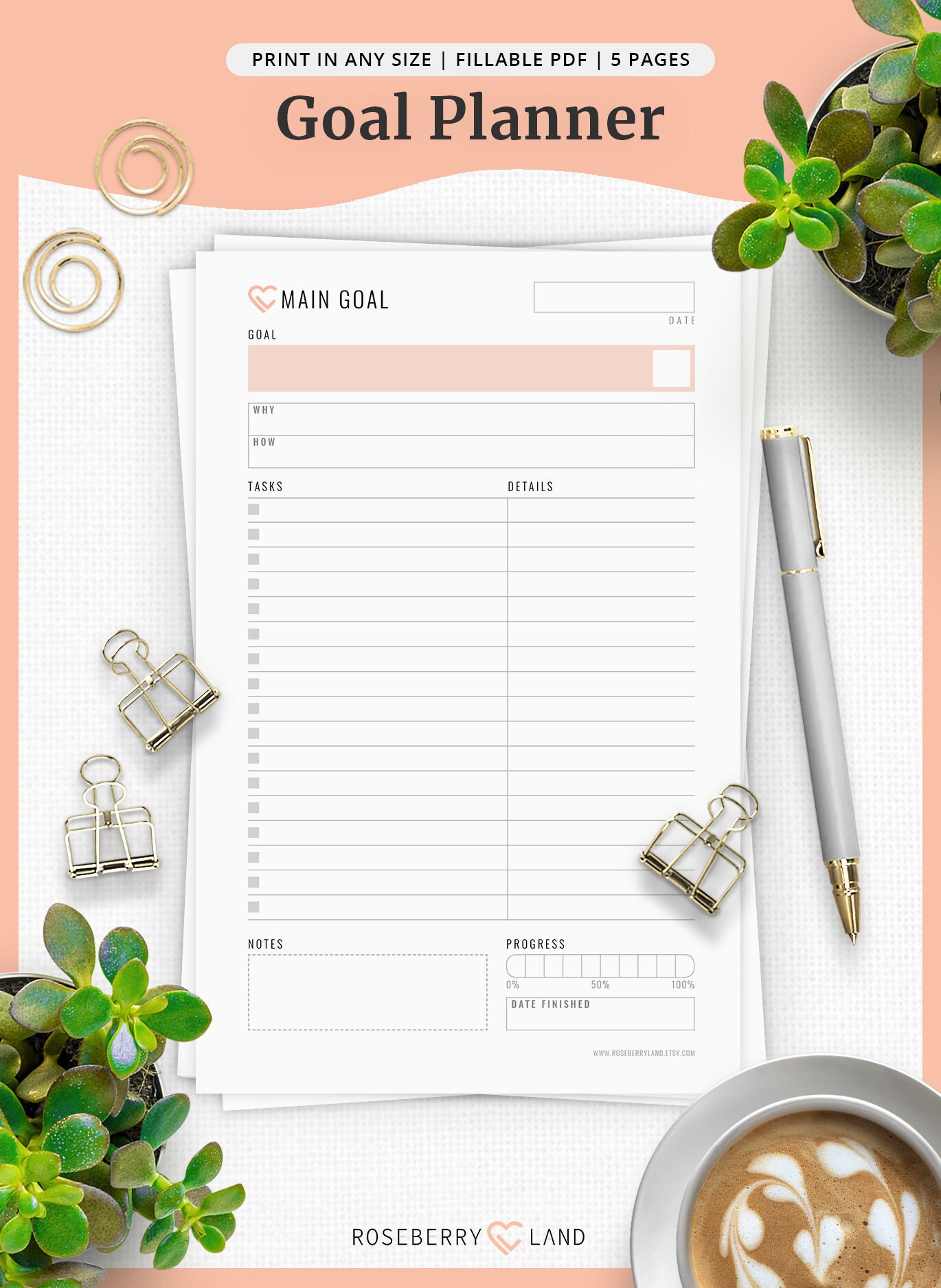 Printable / Digital Goal Planner Printable Planner Pages Any Size 5 ...