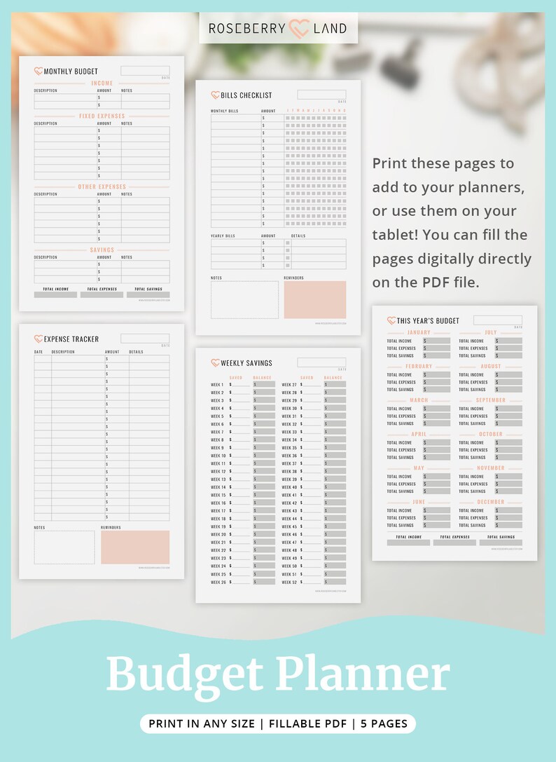 Printable / Digital Budget Planner Printable Planner Pages Any Size 5 ...