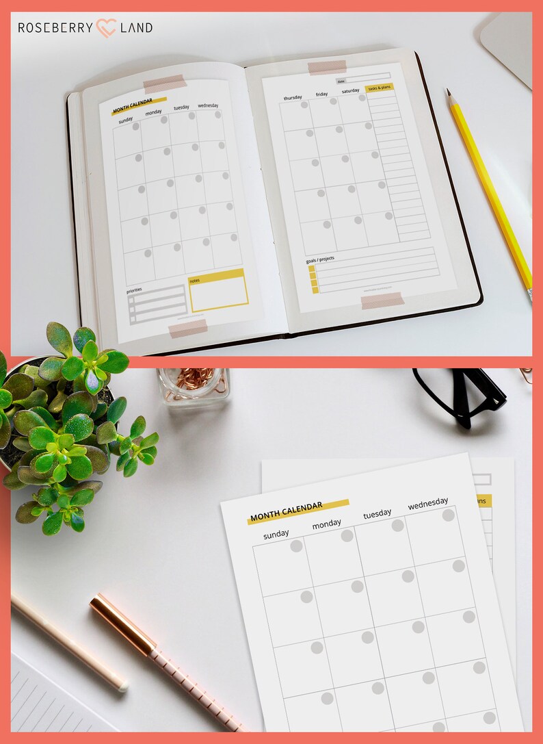 Printable / Digital Month Calendar HL, L, A5, A4 2 Printable Planner ...