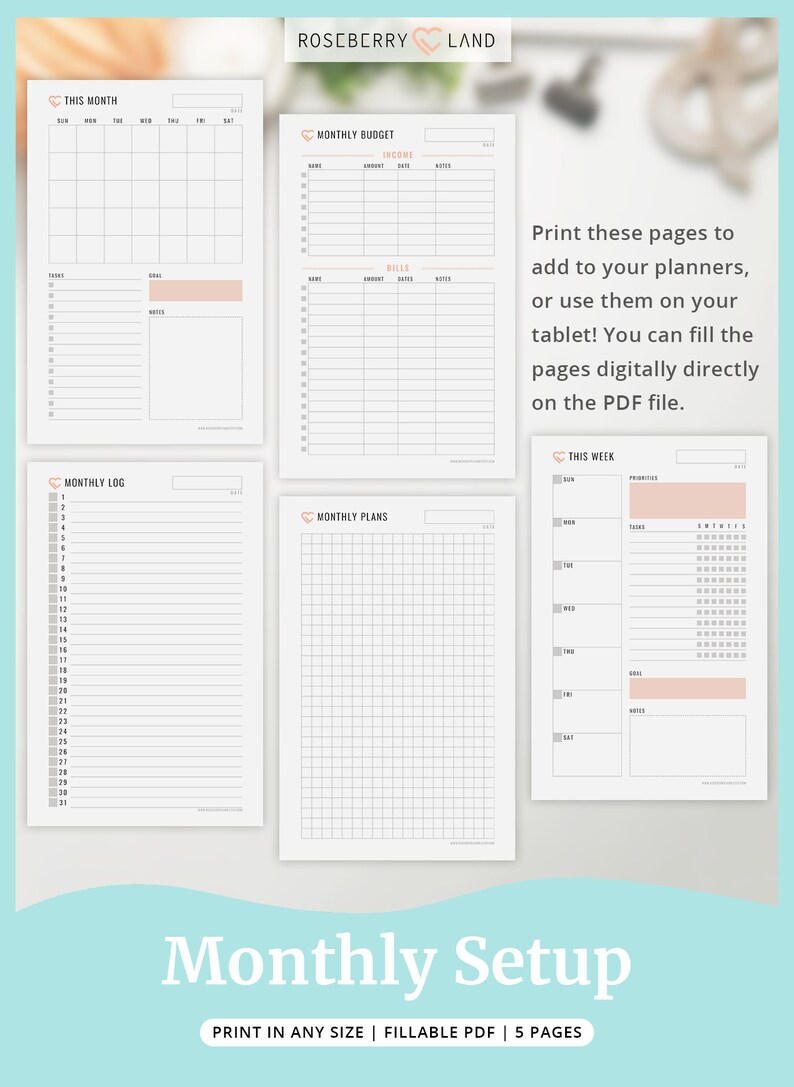 Printable / Digital Monthly Setup Printable Planner Pages - Etsy