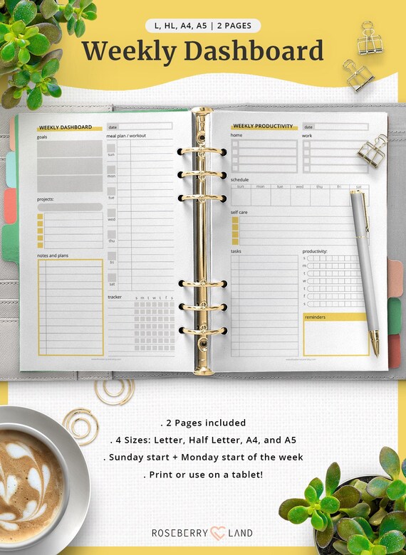 Printable / Digital Weekly Dashboard HL L A5 A4 - Etsy