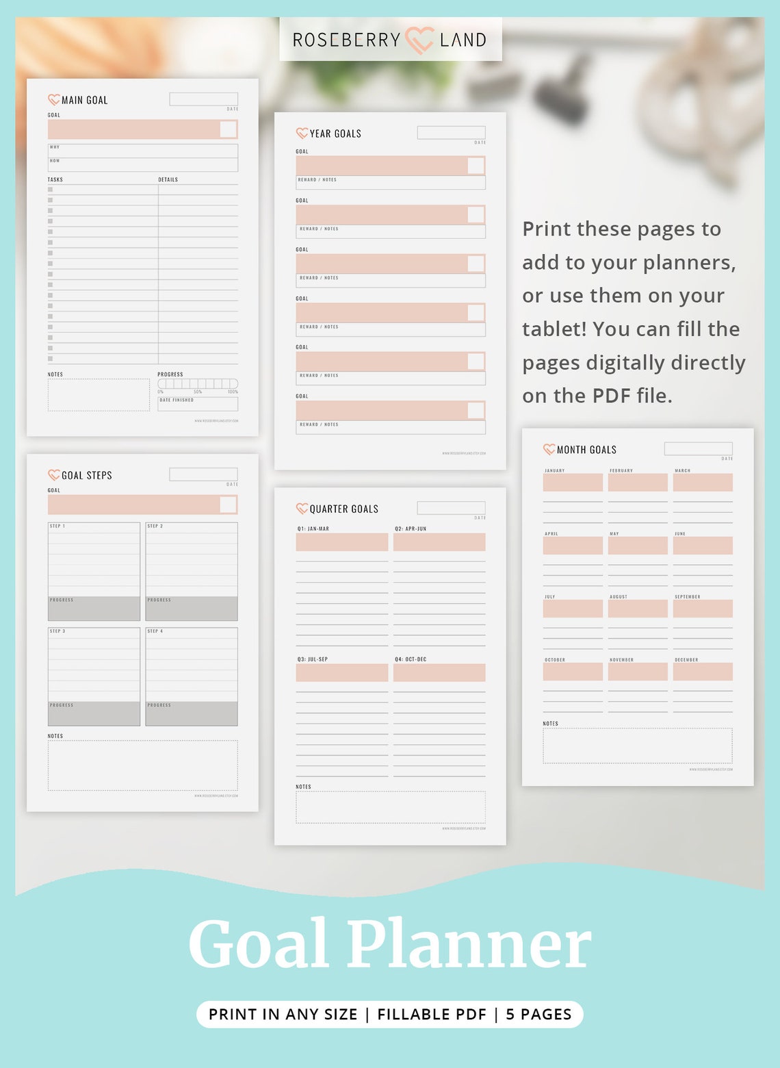 Printable / Digital Goal Planner Printable Planner Pages - Etsy