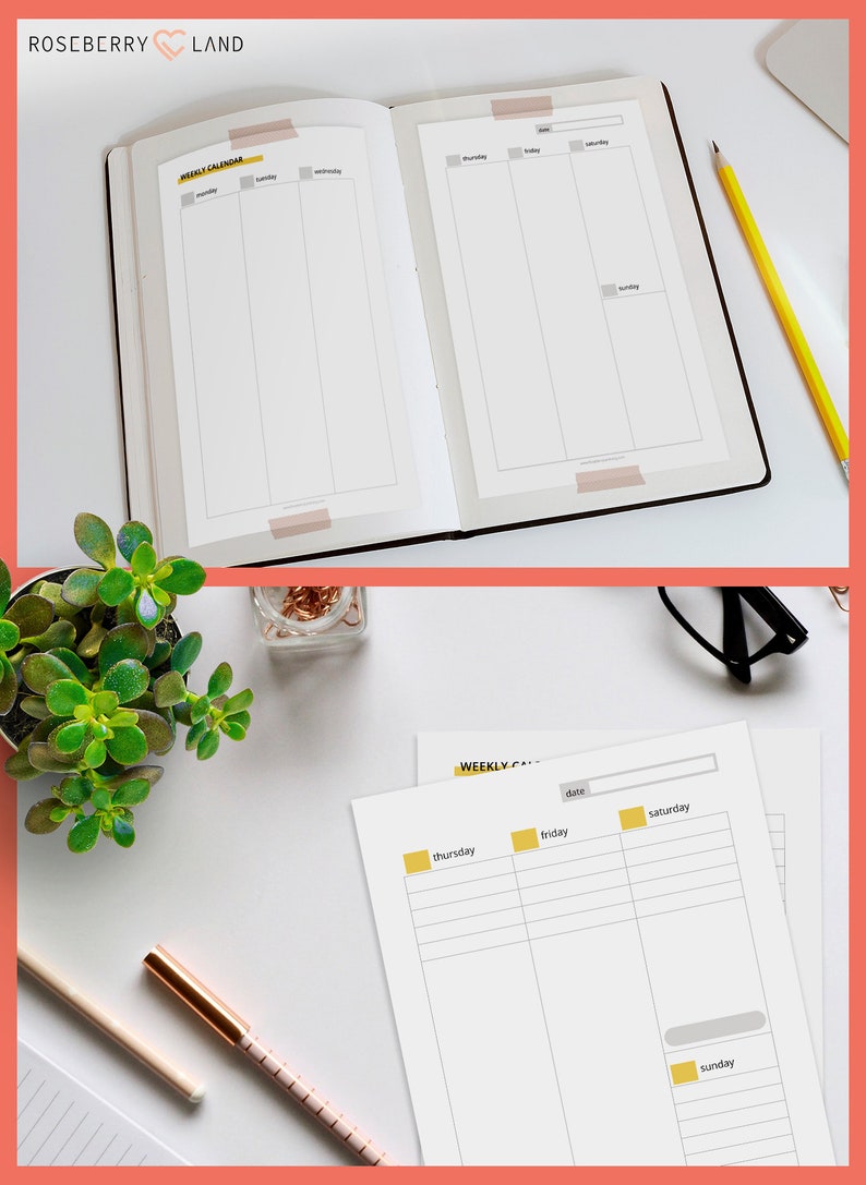 Printable / Digital Weekly Calendar HL, L, A5, A4 4 Printable Planner ...