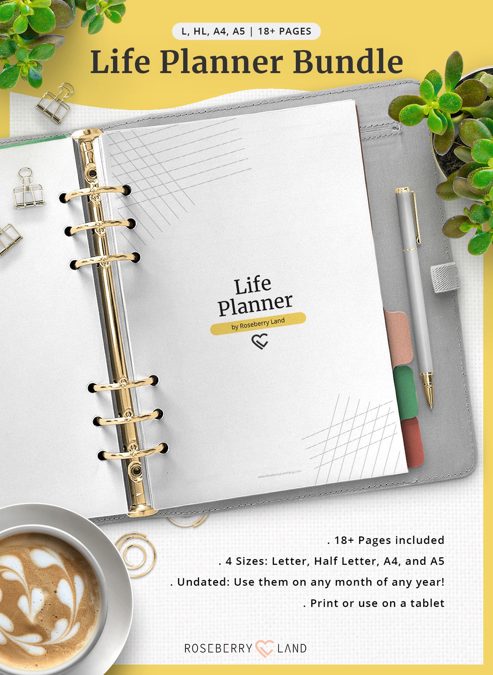 Printable / Digital - Life Planner Bundle | 18+ Pages | HL, L, A5, A4 ...