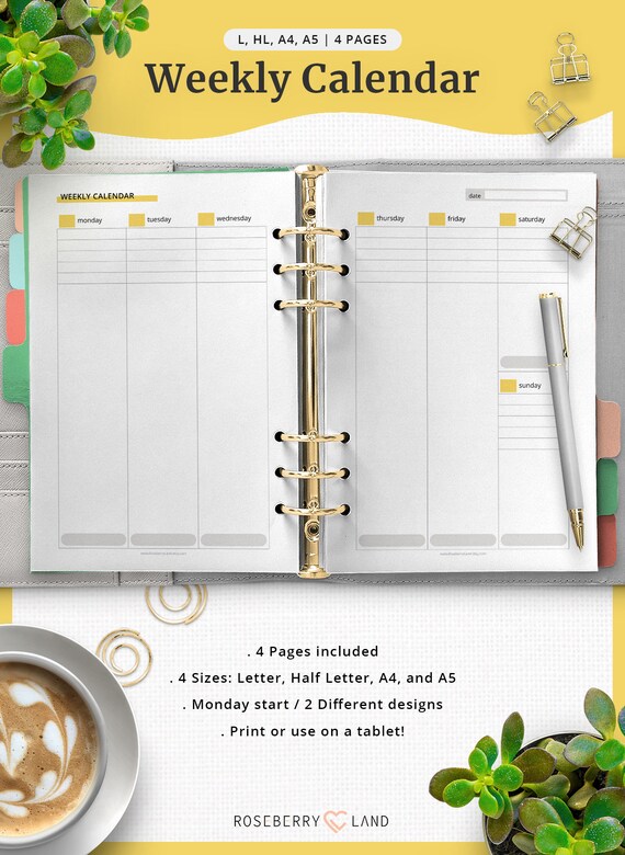 Printable / Digital Weekly Calendar HL L A5 A4 4 - Etsy