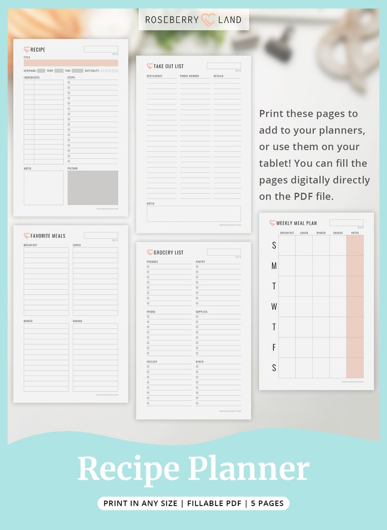 Printable / Digital Recipe Planner Printable Pages Any - Etsy
