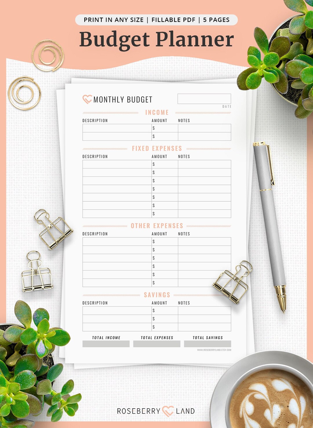 Printable / Digital Budget Planner Printable Planner Pages Any Size 5 ...