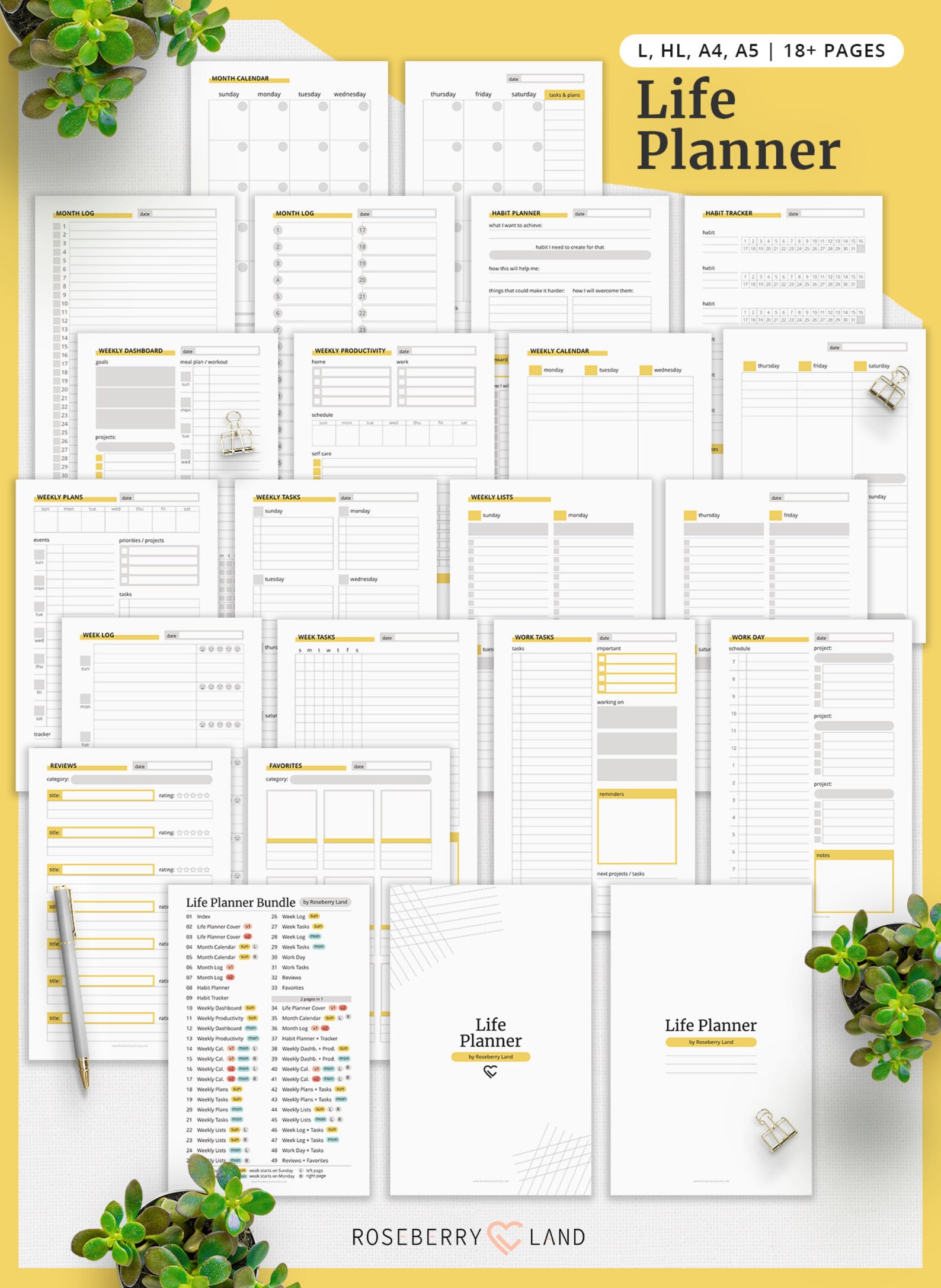Printable / Digital Life Planner Bundle 18 Pages HL L - Etsy