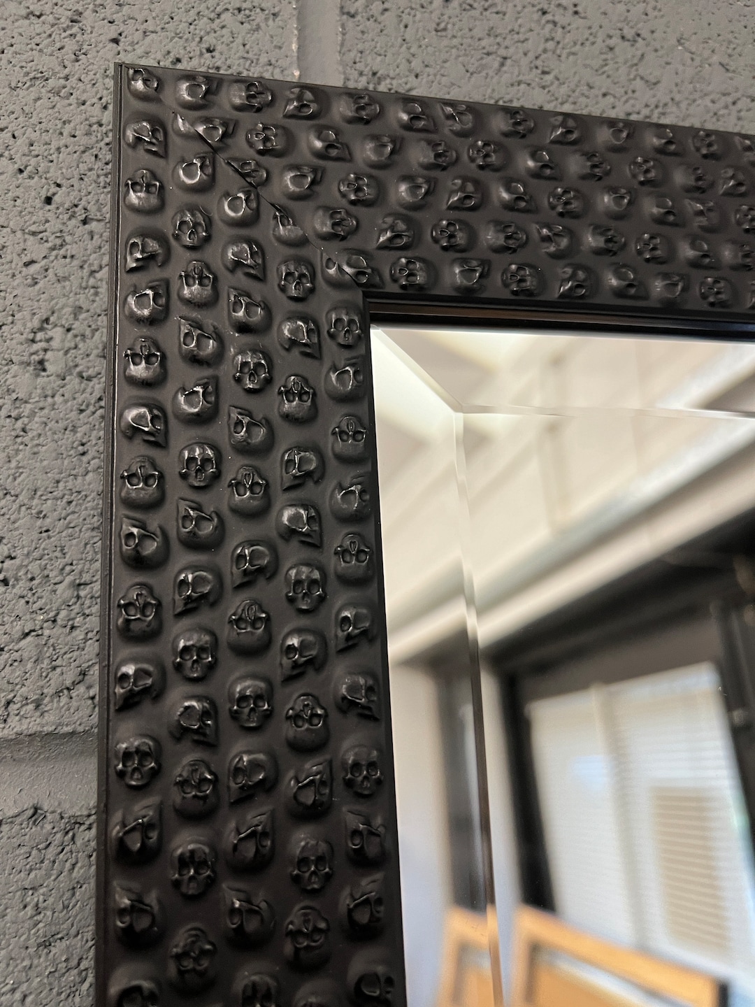Handcrafted Ornate Black Skulls Wood Mirror – Bevelled Gothic Chic Home ...