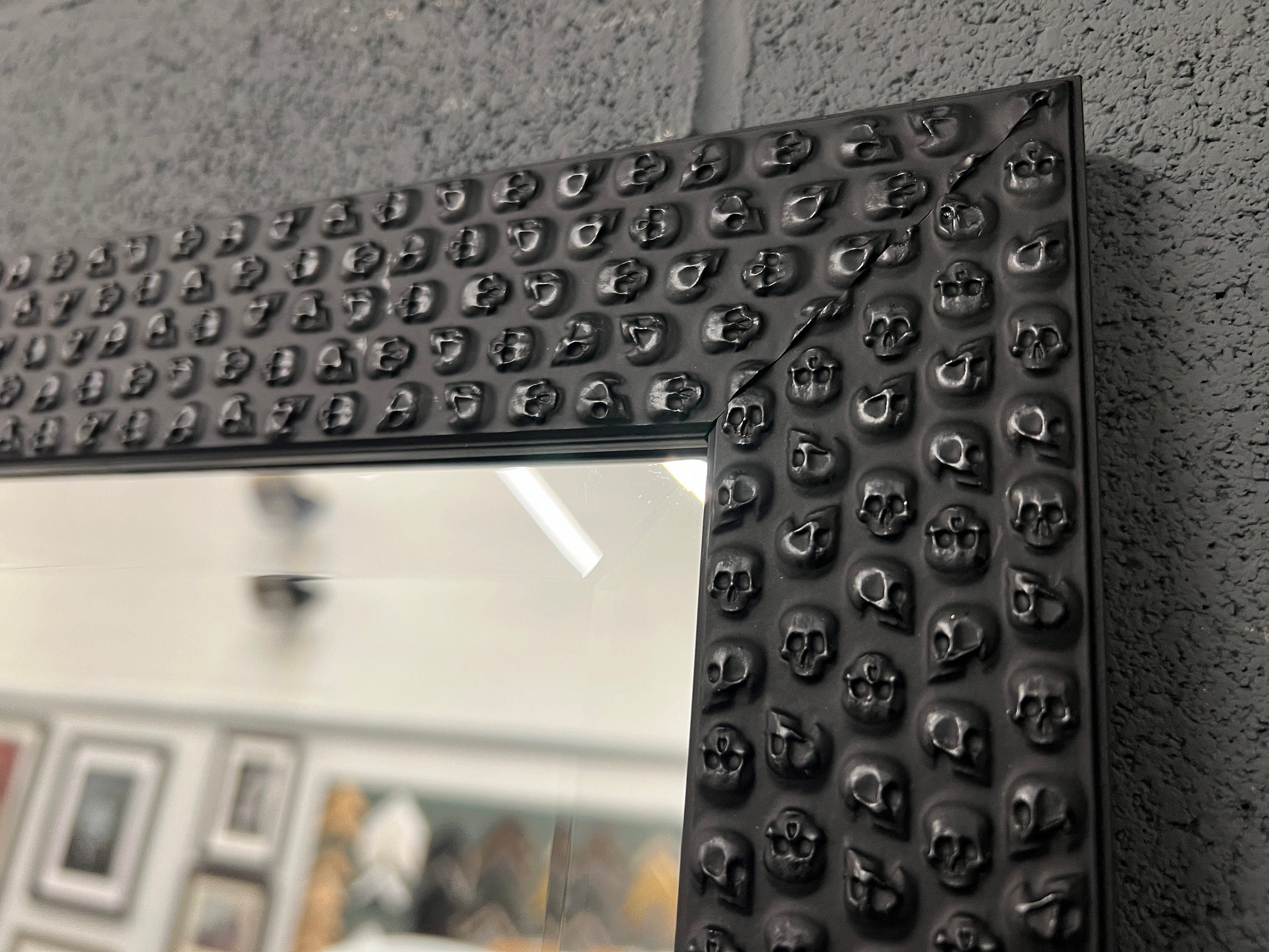 Handcrafted Ornate Black Skulls Wood Mirror – Bevelled Gothic Chic Home ...