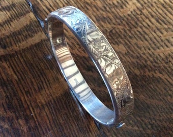 Vintage Binder Bros Sterling Silver Engraved Bangle Bracelet - Etsy