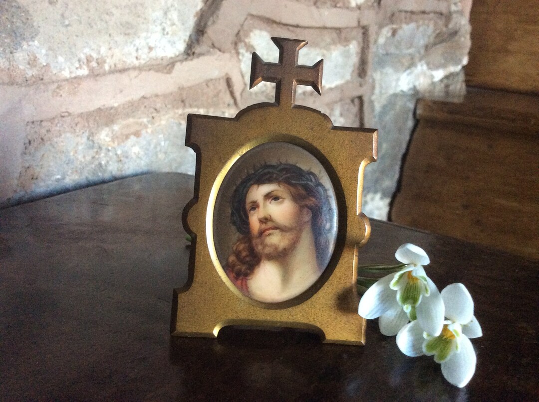 Antique Limoges Gilt Metal and Porcelain Travel Altar Icon of Jesus ...