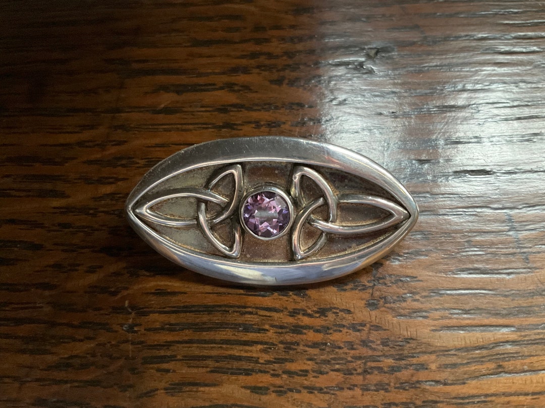 Sterling Silver Oval Celtic Trinity Knot Brooch With Amethyst Gemstone ...