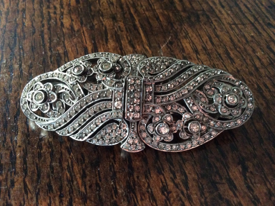 Art Deco Double Dress Clip Floral Paste Brooch - Etsy