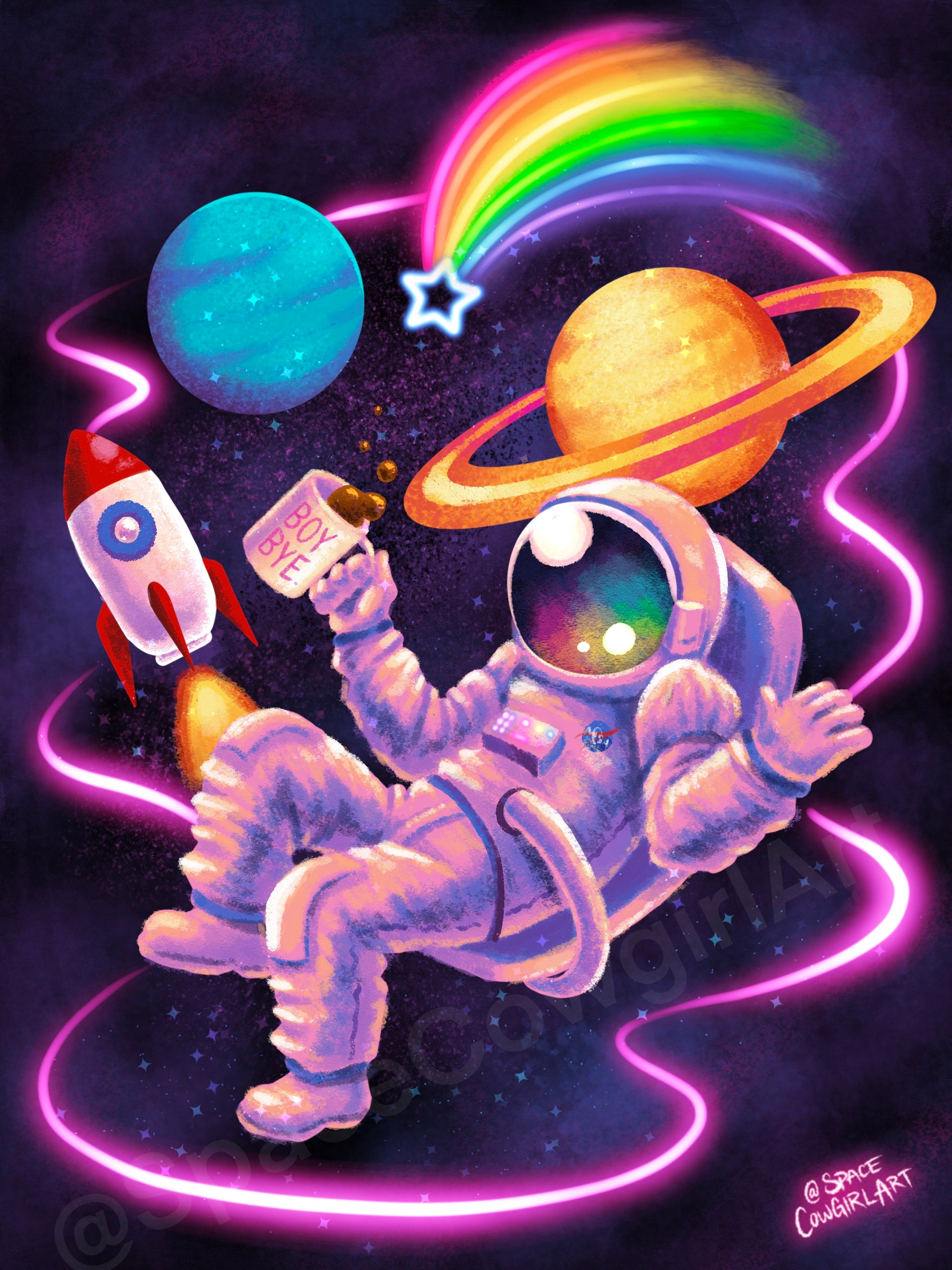 Raindow Astronaut Trippy Art