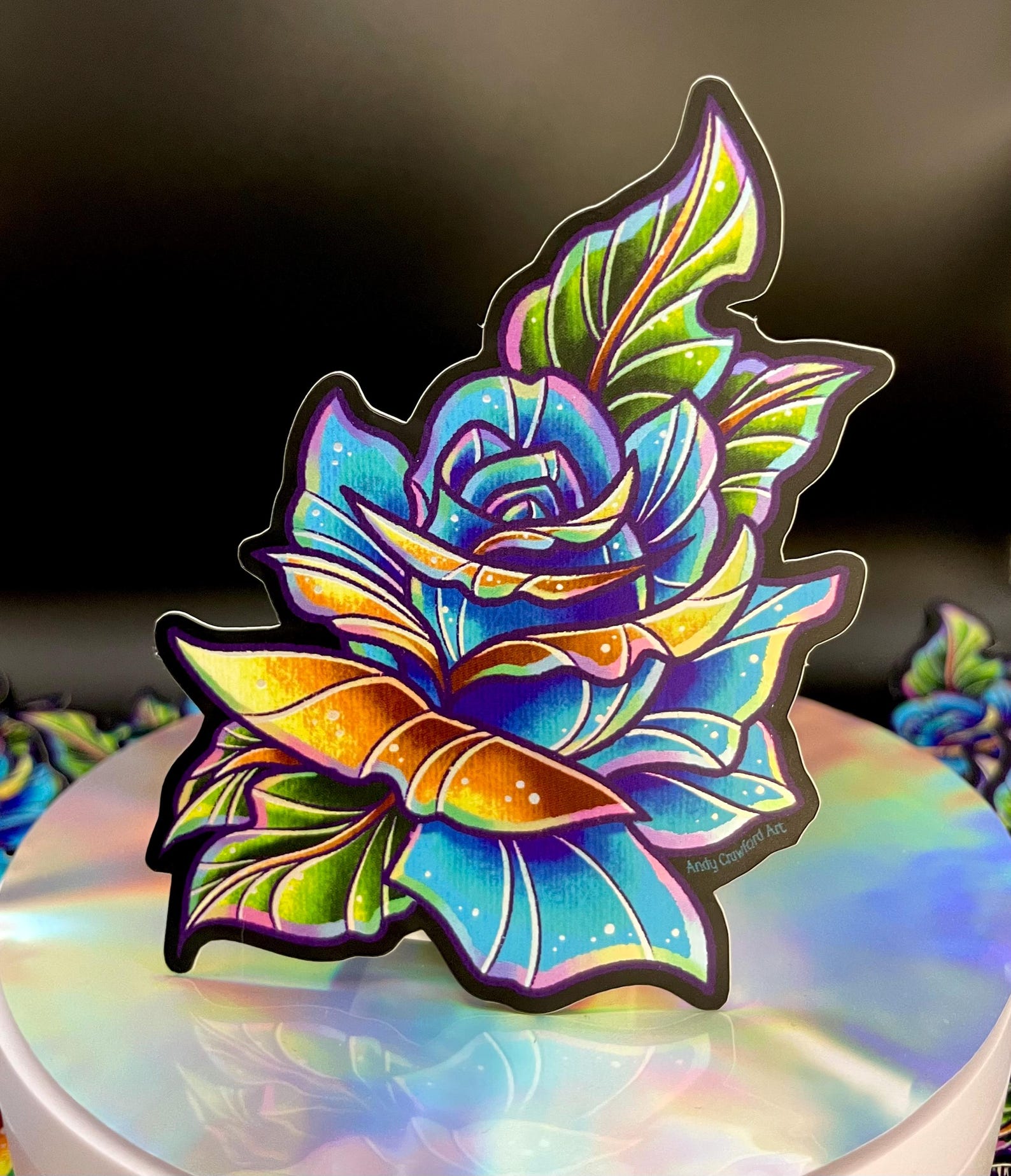 Holographic Blue Rainbow Rose Holographic Matte Vinyl Sticker - Etsy