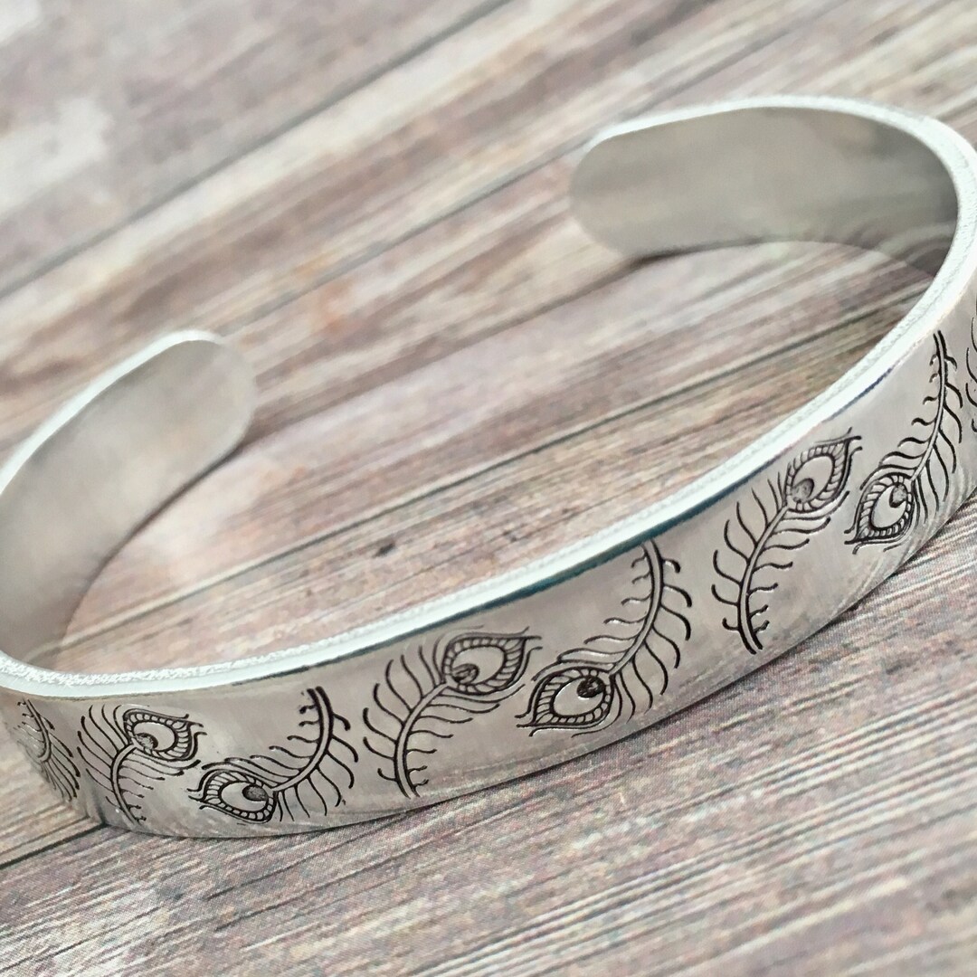 Peacock Feather Cuff-feather Jewelry-feather Bracelet-hand Stamped ...