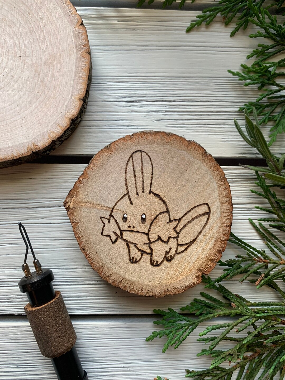 Wood Burned, Pyrography, Mudkip, Pokemon, Ornament, Magnet, Pocket ...