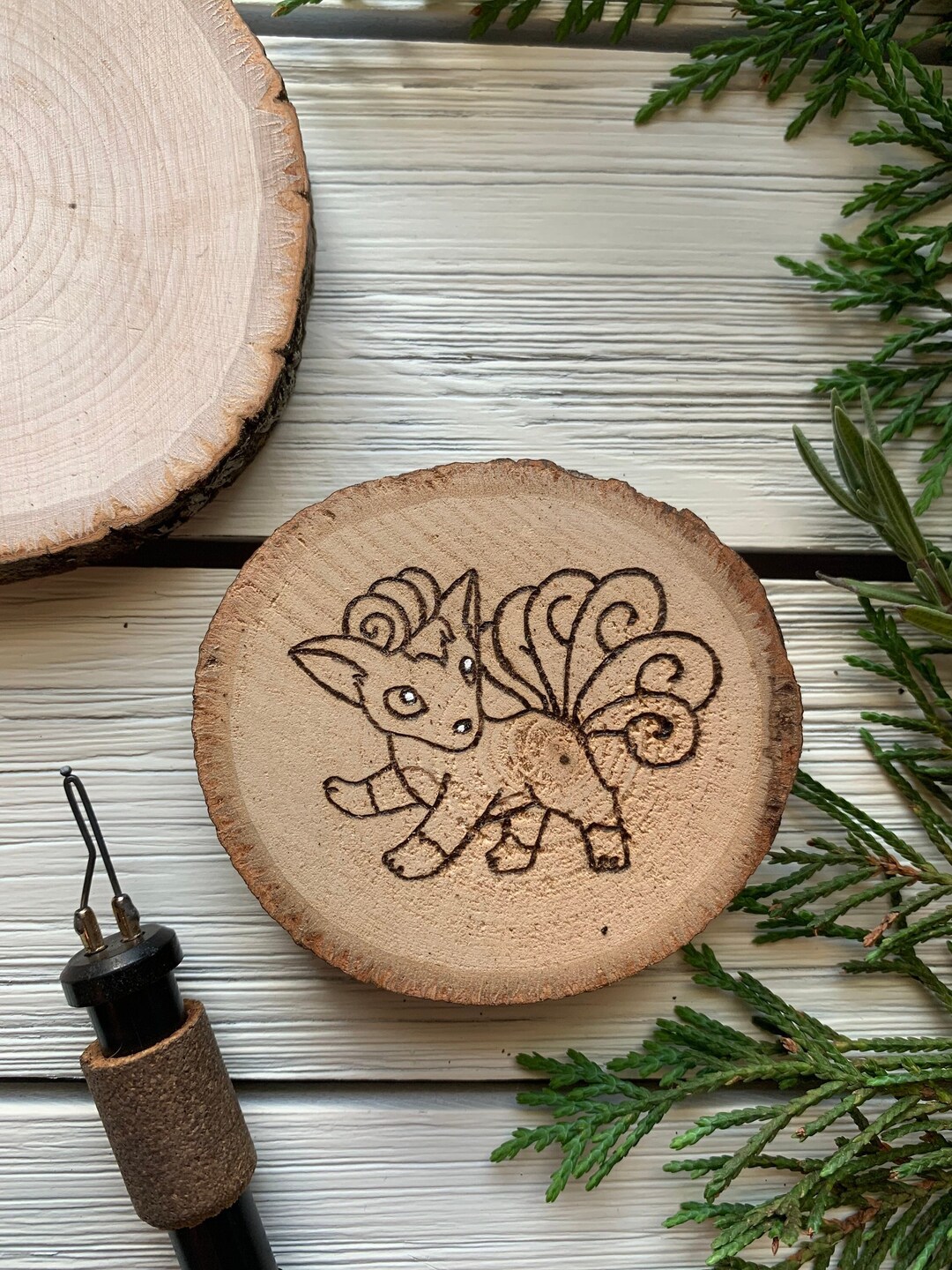 Wood Burned, Pyrography, Vulpix, Pokemon, Ornament, Magnet, Pocket ...